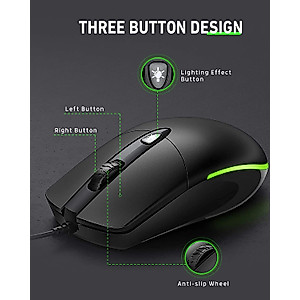 KKUOD Wired Mouse with Ergonomic Design Reduces Hand Fatigue Muscle Strain, Silent USB Computer Mouse, 1600 DPI Office and Home Mice (Black, Wired)