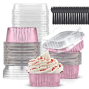 Mini Cake Pans With Lids (10oz,40 Pack) Aluminum Foil Square Cupcake Liners Brownie Baking Cups,Disposable 4”x4” Large Cupcake Pan,Jumbo Muffin Tin Ramekins Holders