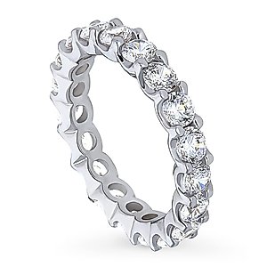 BERRICLE Sterling Silver Wedding Rings Cubic Zirconia CZ Anniversary Eternity Ring for Women, Rhodium Plated Size 9