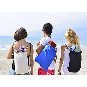 TBF Cotton Drawstring Backpack Gym Sack, Canvas Cinch Sport Pack for Men, Women - Set of 3, Black