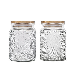 Prettidecor Vintage Glass Airtight Storage Jar with Airtight Bamboo Lid, 24 Oz Kitchen Glass Food Storage Containers for Candy, Coffee Tea Beans, Oats,Flour, Grains