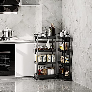 2 Pack 4 Tier Slim Storage Cart, Bathroom Organizer Storage Laundry Room Organization Rolling Utility Cart with Wheels, Mobile Shelving Unit Slide Out Standing Rack for Bathroom, Kitchen, Laundry