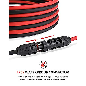 BougeRV 60 Feet 10AWG Solar Extension Cable with Female and Male Connector with Extra Free Pair of Connectors Solar Panel Adaptor Kit Tool (60FT Red + 60FT Black)