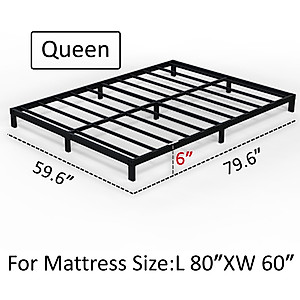 EMODA Queen Bed Frame No Box Spring Needed 6 Inch Heavy Duty Metal Platform BedFrame Queen Size with Steel Slats, Easy Assembly, Black