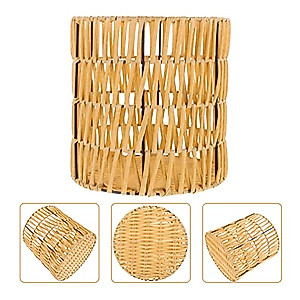 PRETYZOOM Natural Woven Basket Round Trash Basket Rattan Garbage Bin Waste Basket Organizer Trash Basket Toy Container Kitchen Decoration (Khaki)