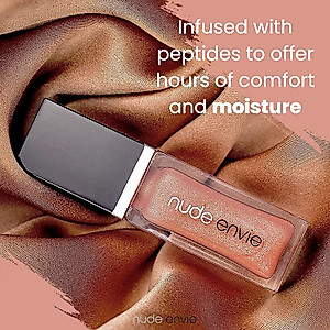 nude envie Lip Gloss - Certified Vegan Lipgloss Cruelty-Free and Paraben Free - Enriched Peptides, Vitamin E and Jojoba Oil (Whisper)