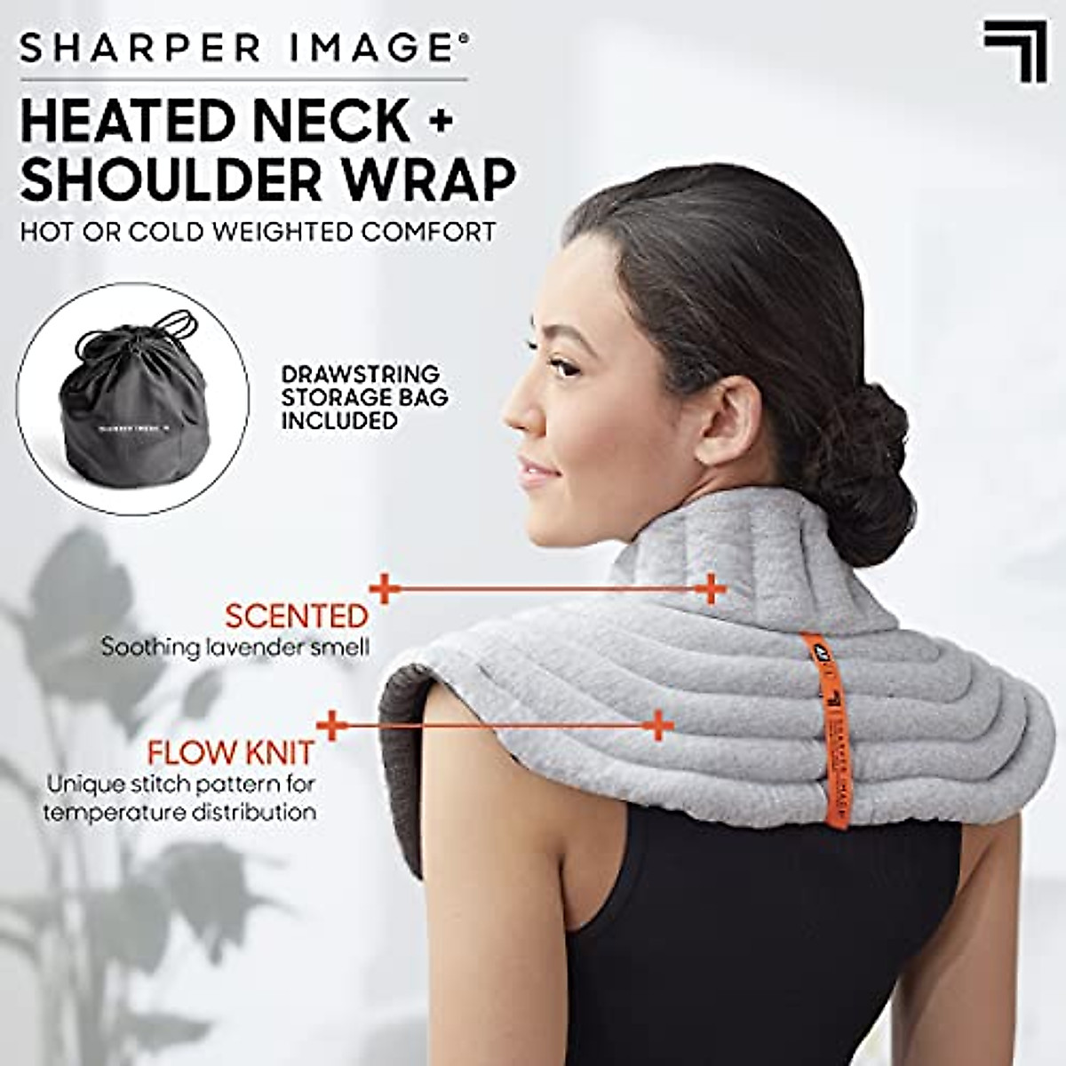SHARPER IMAGE Warm & Cooling Herbal Aromatherapy Neck & Shoulder Plush Wrap Pad for Soothing Muscle Pain and Tension Relief Therapy, 100% Natural Lavender & Herb Spa Blend, Holiday Gift