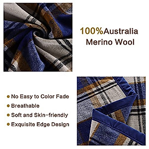 YOUR MOON Pure Wool Blanket Throw Queen Size 100% Australian Natural Wool Bed Blanket, Washable Wool Blanket Throw, Hypoallergenic- Non-Itchy Or Scratchy Fabric (Blue, 90 * 90)