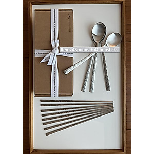 cozymomdeco Korean Made Silver Glossy Hammered Stainless Steel Korean Spoon & Chopstick SET (4SET)