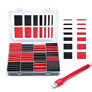 gunhunt 200 PCS Double-wall Tube Heat Shrink Tubing Box Set, Vehicle PE Wiring Protection Sleeve Set, Used to Insulate and Protect Wires, Cables, Connectors and Components (Black & Red)