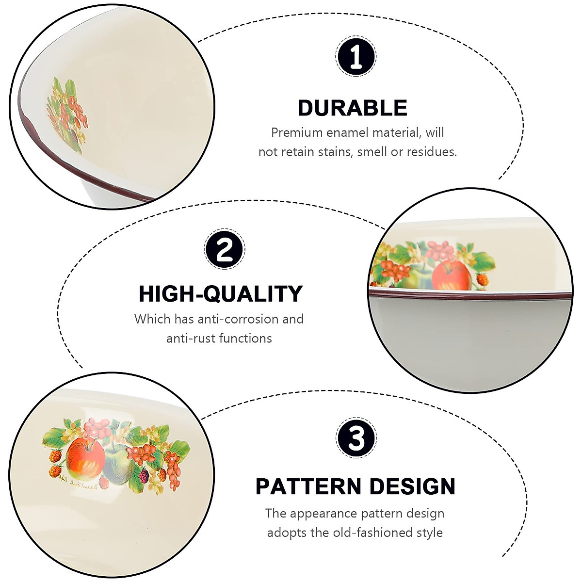 YARDWE Retro Enamel Bowl, Enamel Basin Enamel Soup Basin Enamel Bowl Plate Enamel Mixing Bowl for Salads, Vegetables, Soups, Fruits ( 26cm/ 10. 2inch Random Style )
