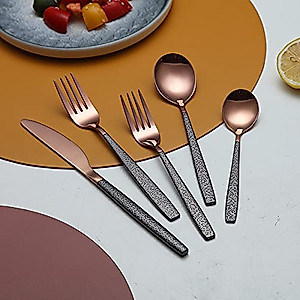 Silverware Set 20 Pieces Rose Gold Head Coating With Black Mars Handle, Stainless Steel Copper Titanium Plating Knives Spoons Forks Flatware Set Utensils Set Cutlery Set Service For 4
