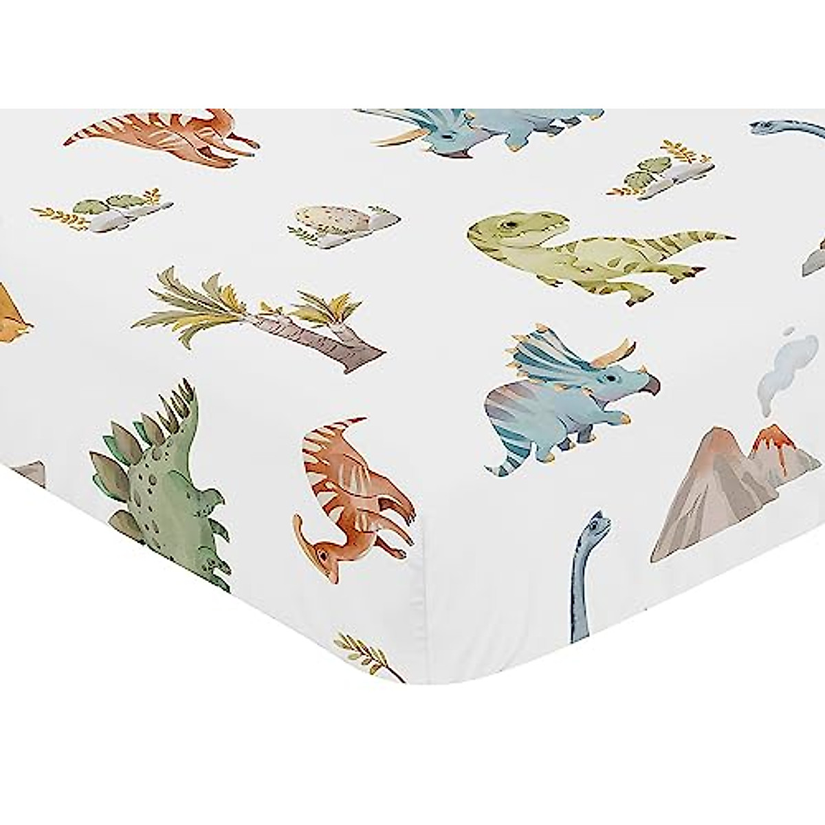 Sweet Jojo Designs Watercolor Dinosaur Dino Baby Boy Fitted Crib Sheet Infant Newborn Nursery Toddler Bed Room Standard Mattress Green Slate Blue White Modern Dinosaurs Jurassic Nature Animal Steel