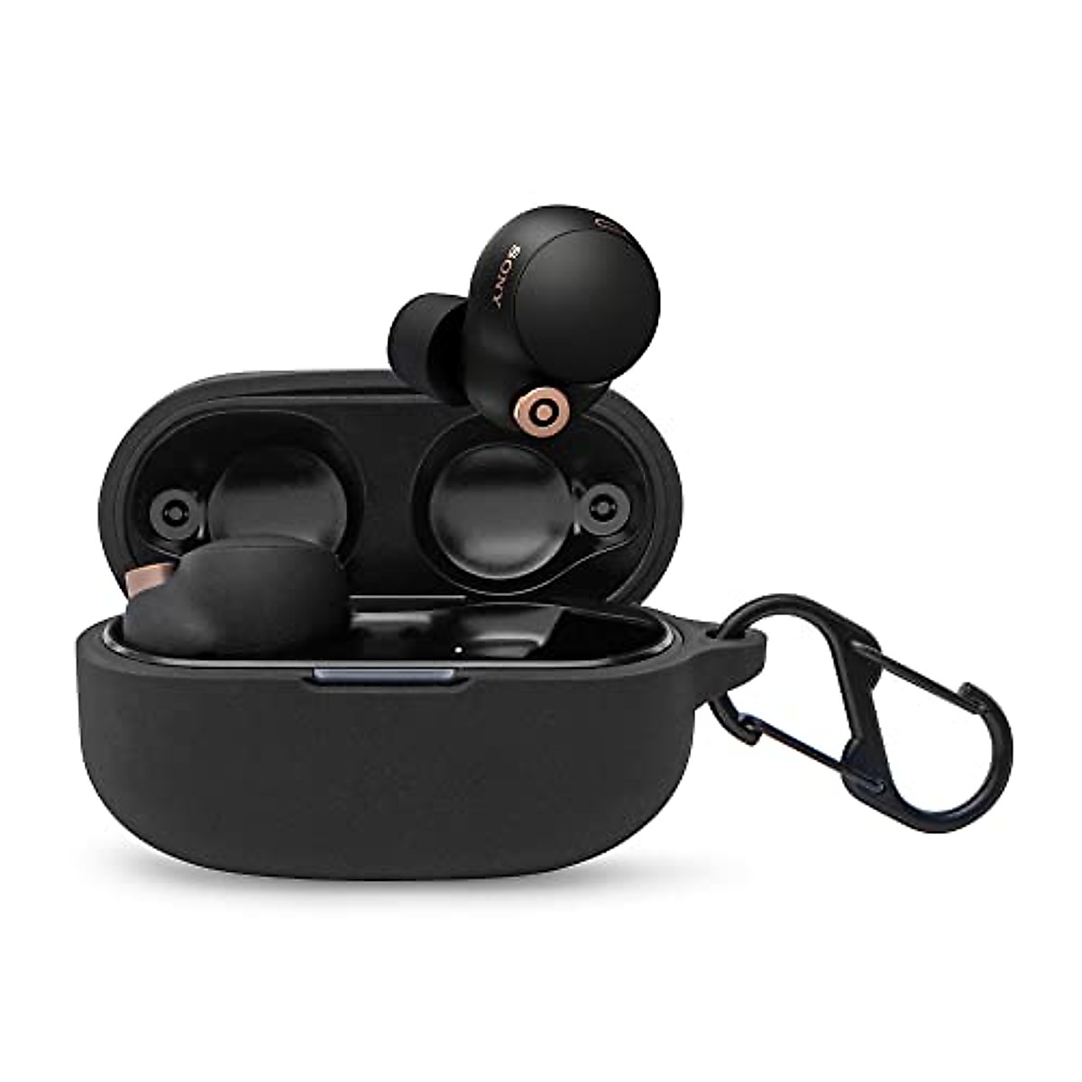 Sony WF-1000XM4 True Wireless Noise Canceling Headphones (Black) with Knox Gear silicone carrying case with carabiner for Sony WF-1000XM4 Earbuds bundle (2 items)