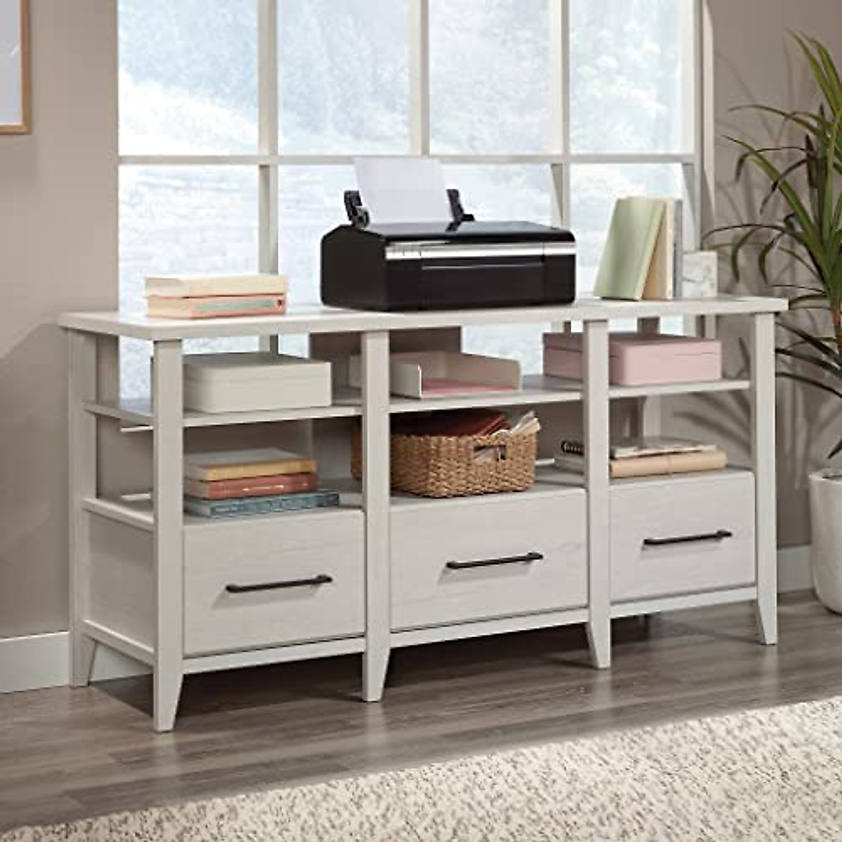 Sauder Summit Station Credenza TV Stand with Storage, L: 58.50" x W: 17.48" x H: 29.02", Glacier Oak Finish