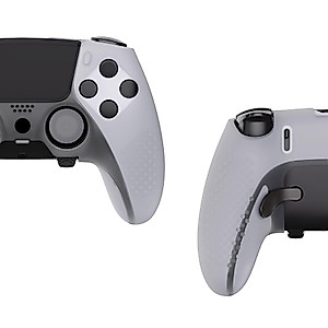 PlayVital 3D Studded Edition Anti-Slip Silicone Cover Case for ps5 Edge Controller, Soft Rubber Protector Skin for ps5 Edge Wireless Controller with 6 Thumb Grip Caps - Clear White