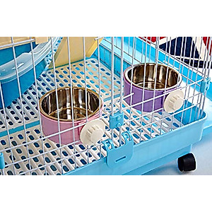 RUBYHOME Dog Bowl Feeder Pet Puppy Food Water Bowl, 2-in-1 Plastic Bowl & Stainless Steel Bowl, Removable Hanging Cat Rabbit Bird Food Basin Dish Perfect for Crates & Cages, Blue