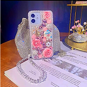 Threesee for Galaxy S9 Plus Bling Glitter Flowers Case,Luxury Crystal Rhinestone Pearl Cover Shiny Diamond Women Girls Kids Floristic Phone Case for Samsung Galaxy S9 Plus