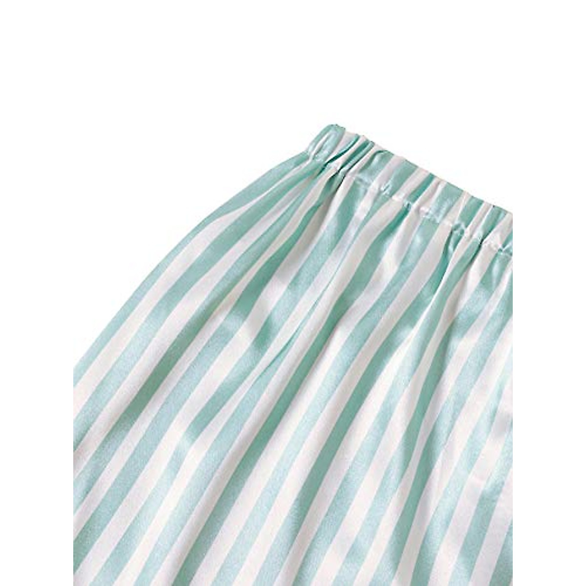 LYANER Women's Striped Silky Satin Pajamas Short Sleeve Top with Shorts Sleepwear PJ Set Light Green Small