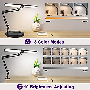 Led Desk Lamp with Clamp and Stand, Double Head LED Desk Lamp, 24W Brightest Led Workbench Office Light Desk Lamps for Home Office, Eye-Caring Architect Desk Light for Monitor Studio Reading
