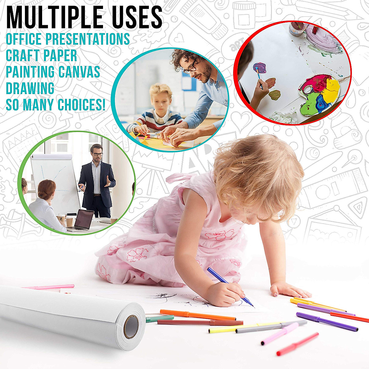 U.S. Art Supply Children's Kids Easel Arts and Crafts Paper Rolls 18" x 75' (6 Rolls) - Easel Replacement Rolls, Whiteboards, Crafting Activity, Painting - Kids Learn to Paint, Draw, Write, Have Fun