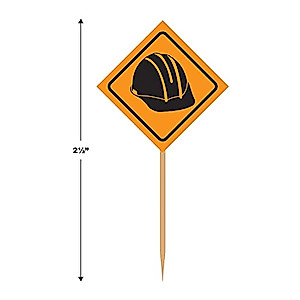 Beistle, 2 1/2-Inch, Orange/Black Construction Sign Food Picks