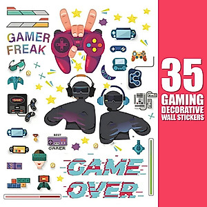 DEKOSH Gaming Room Decor Full Set for Boys | Gamer Wall Art Bundle with 35 Gaming Decorative Stickers for Boys Bedroom Decor