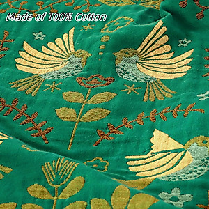 Skrmisda Bohemian Throw Blankets, Boho Birds 60 * 80 Inch Cotton Blanket for Bed Couch Camping Picnic Full Size Tassel Reversible Breathable Soft & Cozy Blankets (Green+Beige)