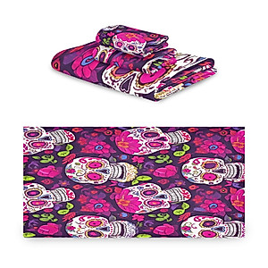 Flradish Halloween Skull Towels 3 Pack Bath Towels for Bathroom Set Soft Cotton Highly Absorbent Lightweight & Quickdry Towel Set 1 Bath Towel,1 Hand Towel,1 Washclothe