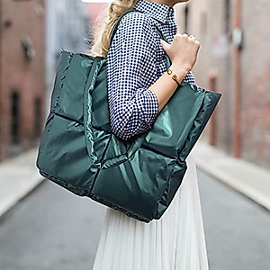 DAATUANG Puffer Tote Bag With Zipper Green Puffer Shoulder Bag Trendy Puffer Quilted Handbag Puffer Bags For Women Luxury Puffer Bags Great Gift Green Puffer Quilted Handbag Anthropologie Puffer Tote