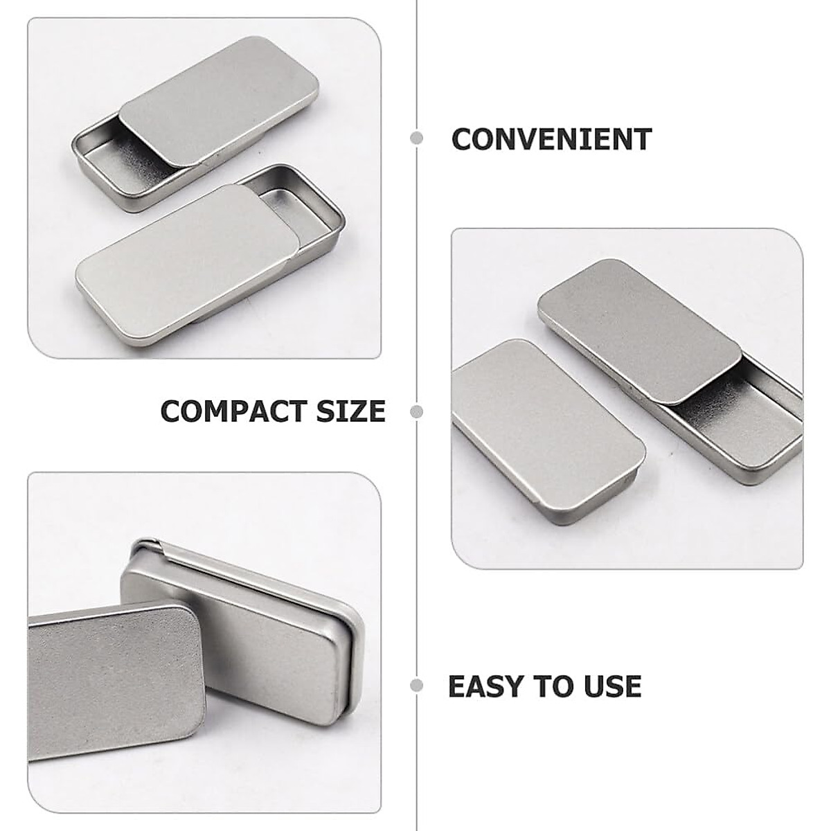 Hemoton 20pcs Rectangular Slide Top Tinplate Box Sliding Cover Push-Pull Tin Box Metal Tin Containers for Candies Jewelry Crafts Lip Balm Storage 60x34x10mm