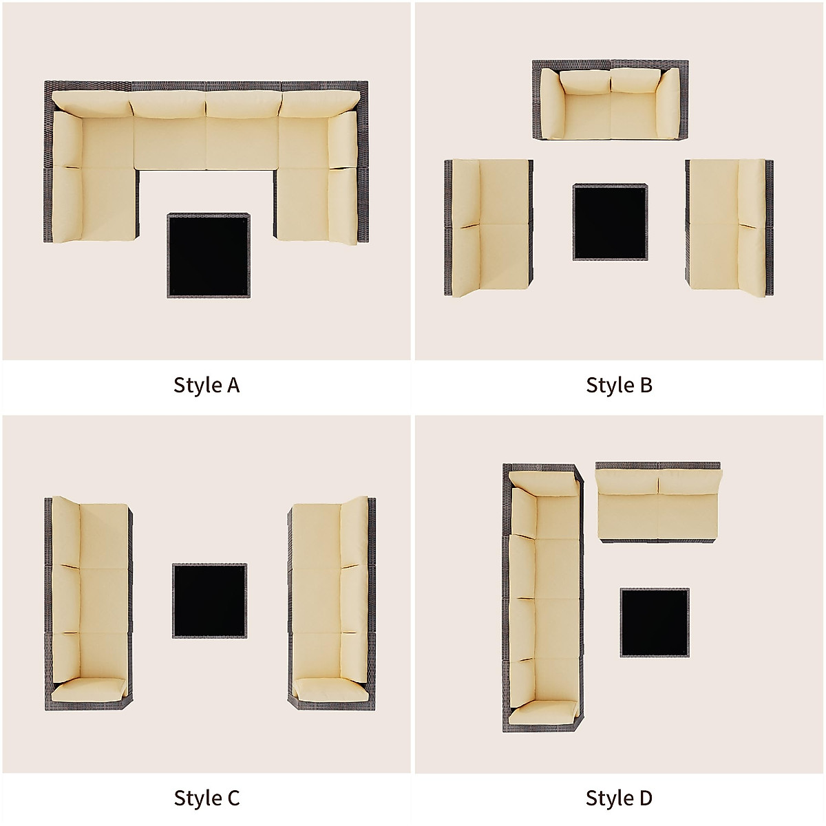 Qsun 7-Piece Patio Furniture Set, Outdoor Sectional PE Wicker Rattan Patio Set. Outdoor Furniture a Glass Coffee Table for Porch Poolside Balcony (Brown Rattan, Beige Cushion)