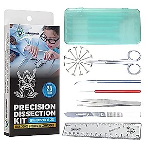 DR Instruments 61936PCT Precision Dissection Kit - 25-Piece Biology Kit - 8 Stainless Steel Instruments - Extra Blades & T-Pins - Biology Students & Faculty - Autoclavable Case in Assorted Colors