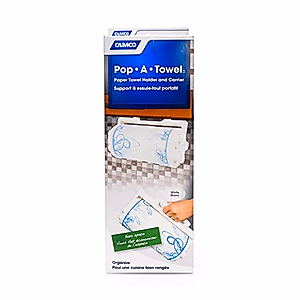 Camco Pop-A-Towel- Mountable or Portable Paper Towel Holder Dispenser, Keep Paper Towels Clean, Conserve Space in Your RV Kitchen (White) (57111)