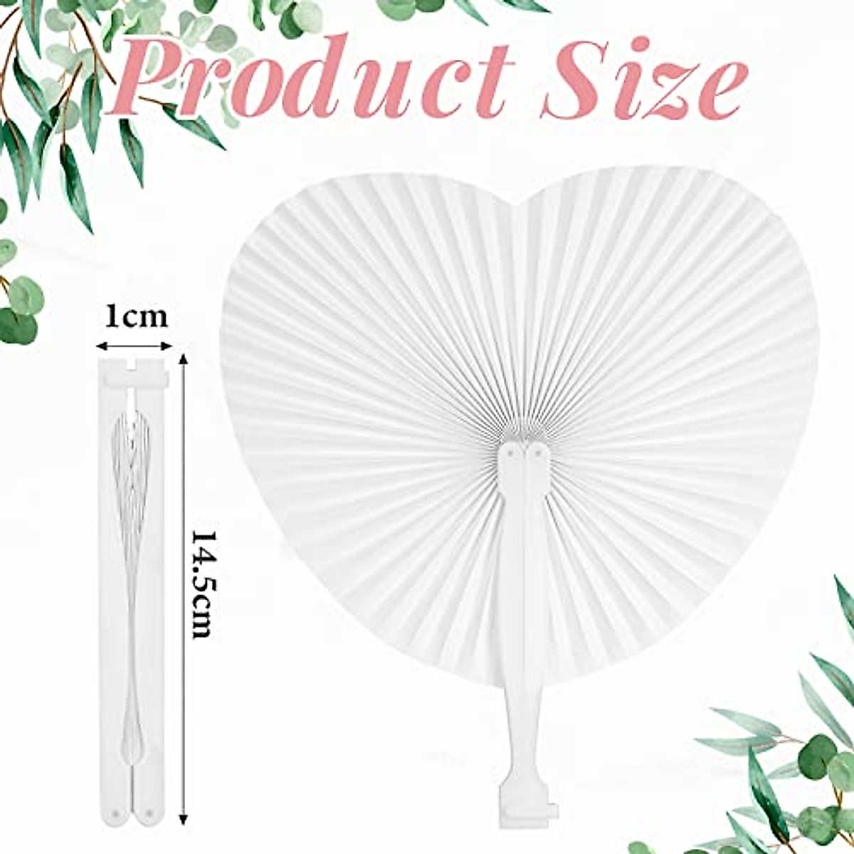 Gerrii 50 Pcs Folding Handheld Fans Paper White Wedding Fans Heart Shaped Folding Fans with Labels and Gift Bags for Wedding Celebration Birthday Party Bridal Shower Favors Kids Supplies