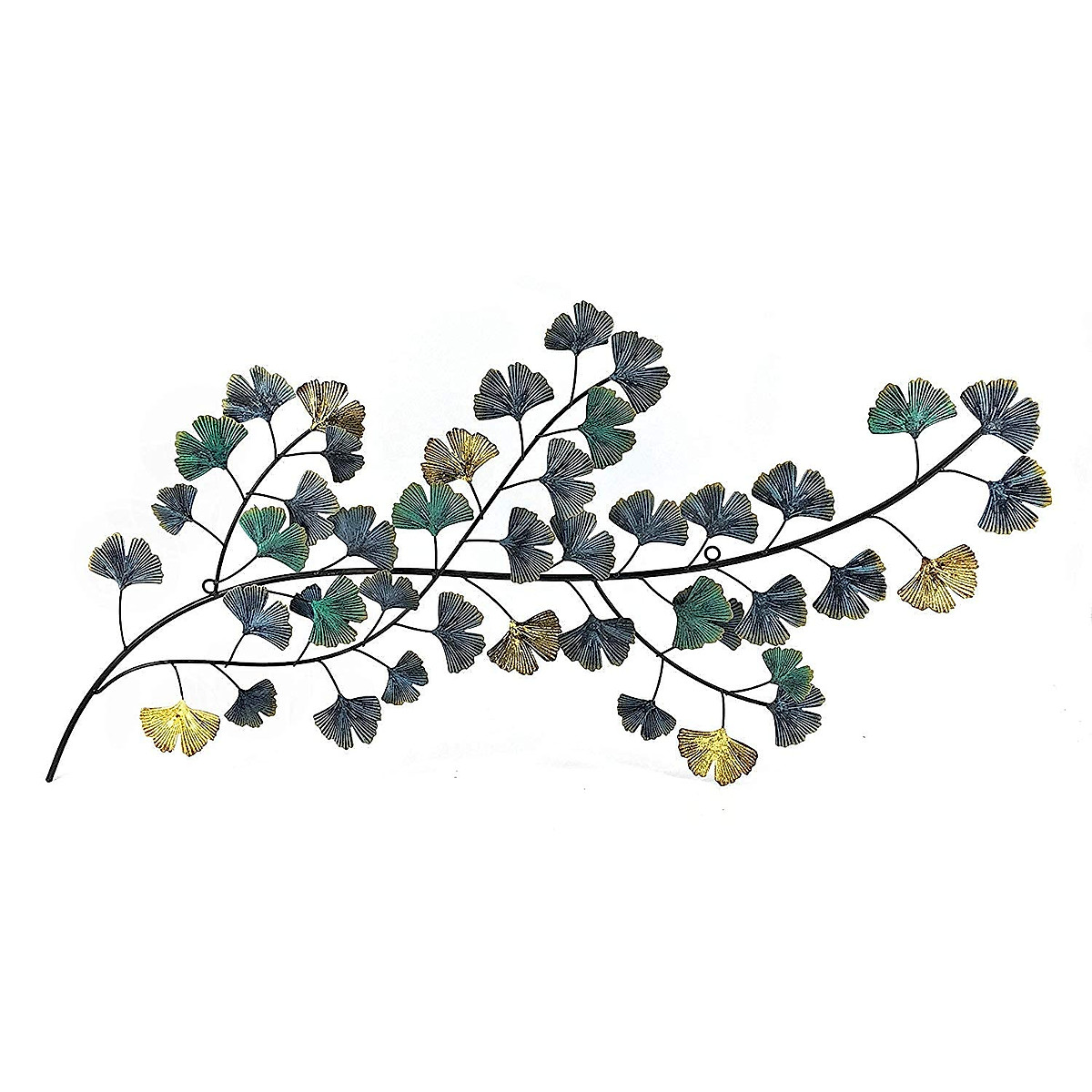 Bellaa 3D Metal Wall Decor Living Room Ginkgo Leaf Japanes Style Flower Golden Blue Teal Abstract Scroll Celtic Wrought Iron Plaque Hanging Boho Home Outdoor Garden Floral Accents Turquoise