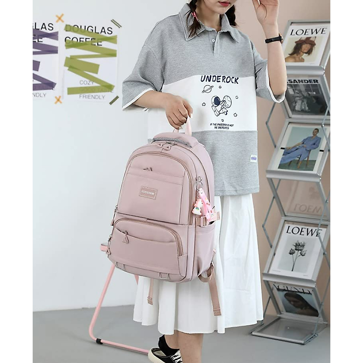 2023 Cute Aesthetic Backpack Preppy Backpack 15.6 Inch Laptop Backpacks College Book Bag Women Casual Travel Daypack (Pink,One Size)