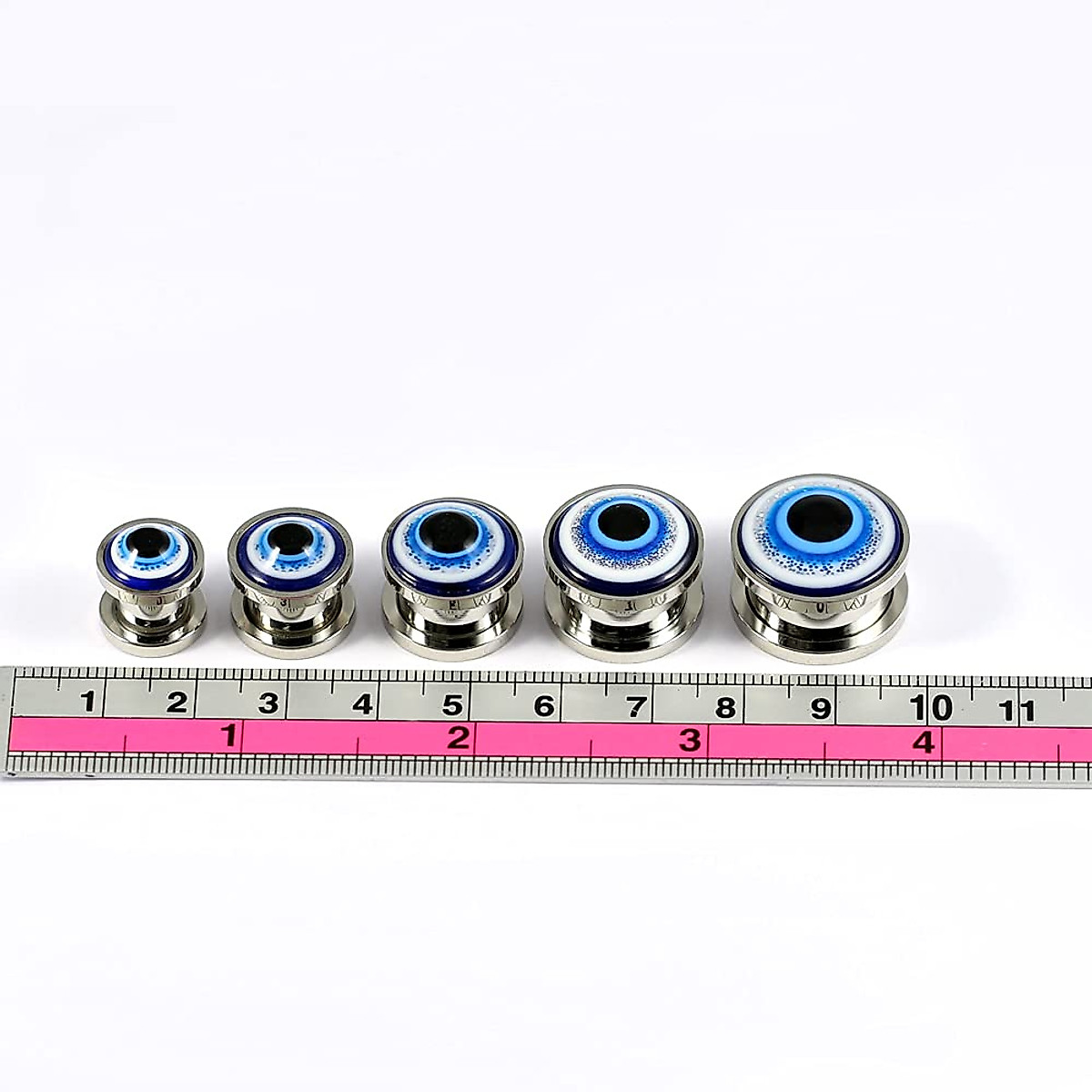 1 Piece of 9/16 Inch - 14mm Glittering Blue Evil Eye 316L Surgical Steel Flesh Tunnel Ear Gauge Piercing