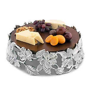 Arthur Court Designs Aluminum Magnolia Flower Vines Cheese/Cake Board Pedestal 13 Inch Diameter