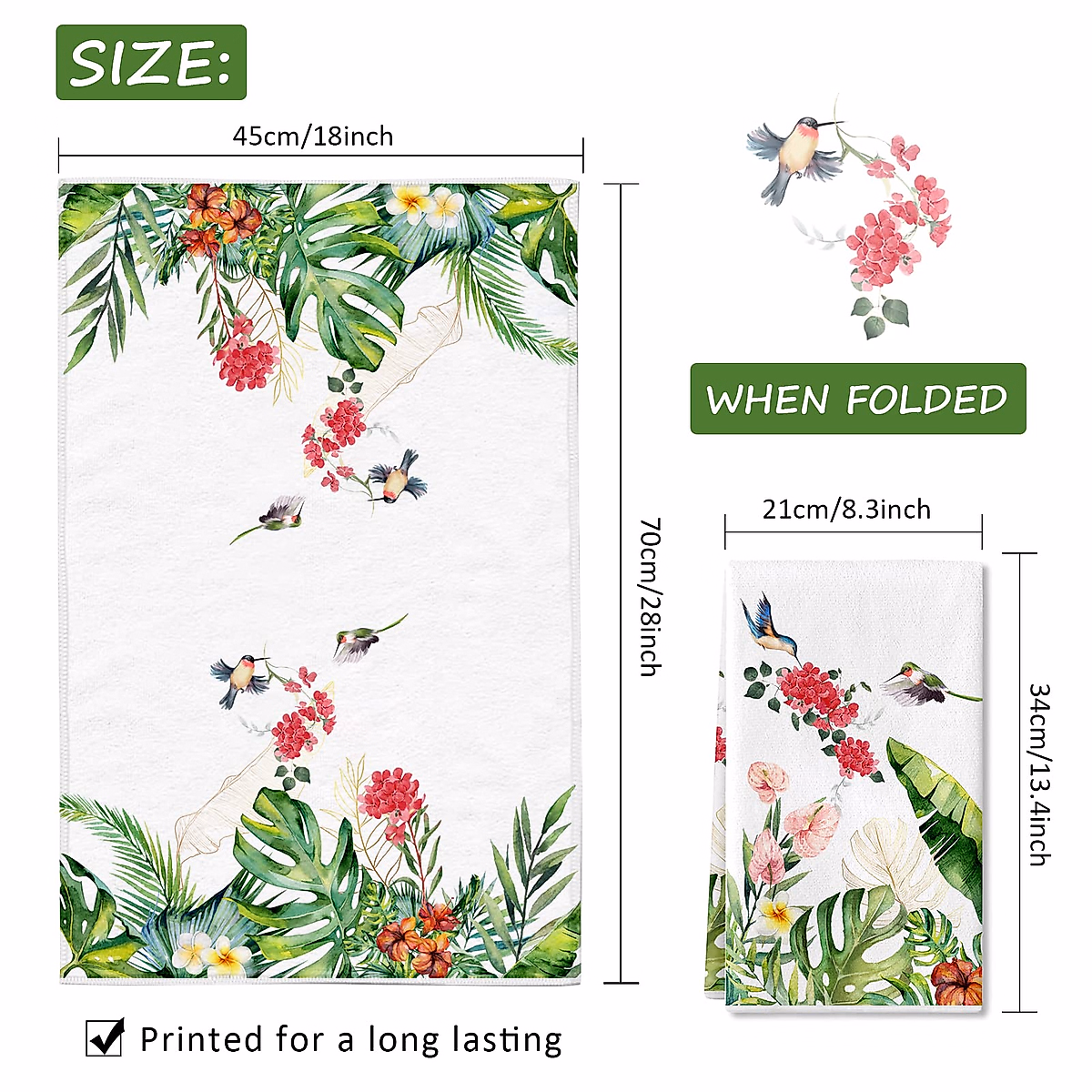 Lebsitey Hummingbird Geranium Flower Bird Kitchen Towel, 2 Pack Kitchen Towel, Absorbent Drying Tea Towel for Cooking Baking, 18 x 28 (Hummingbird Geranium)