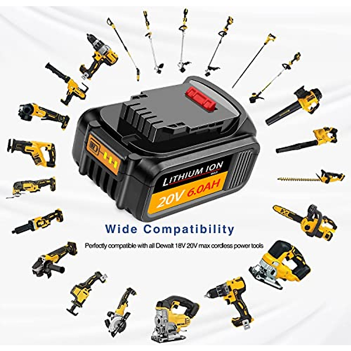 DTK 2Pack 6.0Ah Battery Replacement for Dewalt 20V Battery DCB200 DCB203 DCB204 DCB206 20V Lithium Batteries