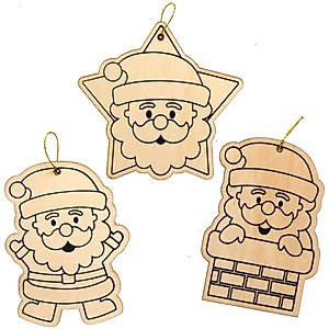 Baker Ross AX420 Jolly Santa Wooden Decorations - Pack of 12, Christmas Decorations for Kids to Decorate and Display, Ideal Kids Arts and Crafts Project