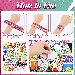 Kolewo4ever 244 Pieces Bible Verses Gifts Set:144 Pieces Bible Verses Slap Bracelets Religious Christian Wristbands 100 Pieces Bible Verses Stickers for Church Gatherings and Additional Activities