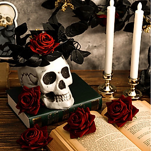 Zeyune 5 Pcs Halloween Artificial Black Rose Vine Fake Floral Wall Hanging Ornaments Dark Flower Floral Vines Decorative Black Rose Garland with Golden Berries and Black Leaves for Home Wedding Party