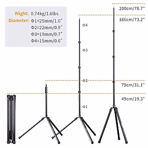 K&F Concept 79 inch/2.01m Light Stand, Studio Photography Tripod, Heavy Duty for Studio, Speedlight, Reflector, Flash, Softbox, Umbrella, Backgrounds, Portrait - 2 Pack