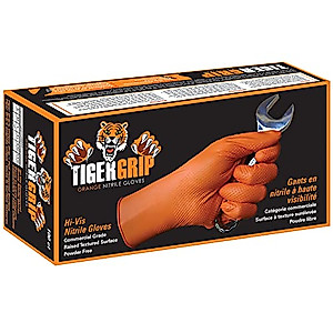 EPPCO TigerGrip 8-Mil Nitrile Glove Disposable Powder, Latex Free Textured Superior Grip Orange Gloves, XL, Box of 100