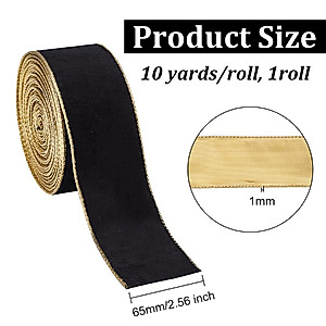 OLYCRAFT 10 Yards Velvet Wired Ribbon 2.5 Inch Black Gold Soft Velvet Ribbon Wired Black Flat Cotton Ribbons with Gold Backing for Gift Wrapping DIY Crafts Bouquet Decorations