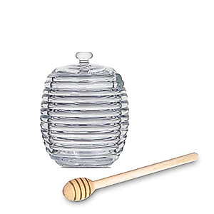 Touchstone Glass Honey Jar with Wood Dipper and Lid Perfect for Any Kitchen, Food Grade Glass Honey Jars with Dipper Material, The Honey Pot with Wooden Spoon, Honey holder, (3.5" x 4.3") (9 fl oz)