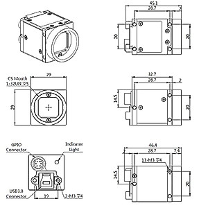 HTENG VISHI High Speed USB3.0 Color 5.0MP 2/3" Machine Vision Global Shutter Digital Industrial Camera C-Mouth Supports Windows and Linux SDK Area Scan Camera Sensor 2448x2048 40FPS