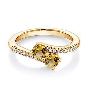 Gem Stone King 18K Yellow Gold Plated Silver Yellow Citrine Bypass Ring For Women | 0.75 Cttw | Gemstone November Birthstone | Round 4MM | Available In Size 5, 6, 7, 8, 9